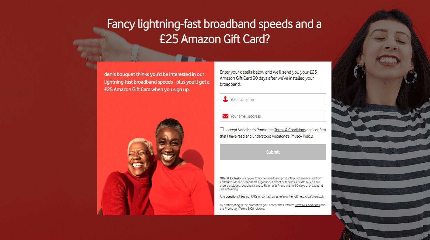 Vodafone broadband referral code: £25 Amazon Gift Card when you join