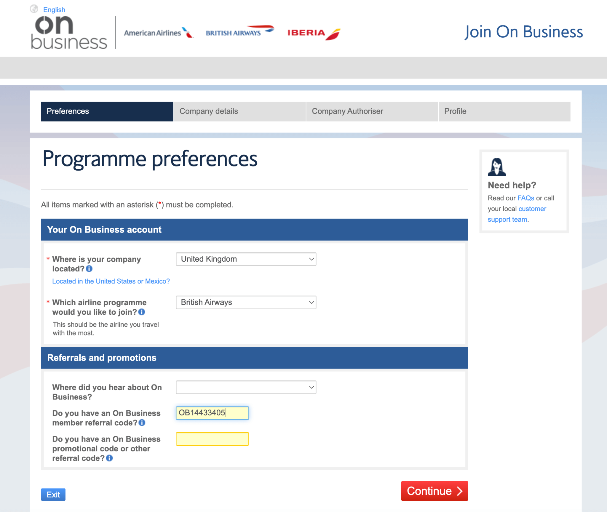 On Business member referral code OB14433405 for 1,500 bonus Points