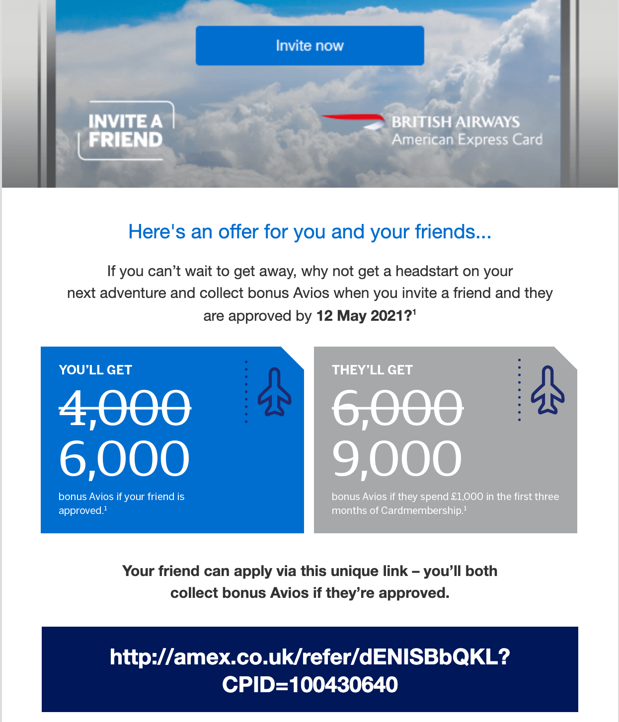 AMEX referral code - Amex UK - refer a friend offer extra Avios
